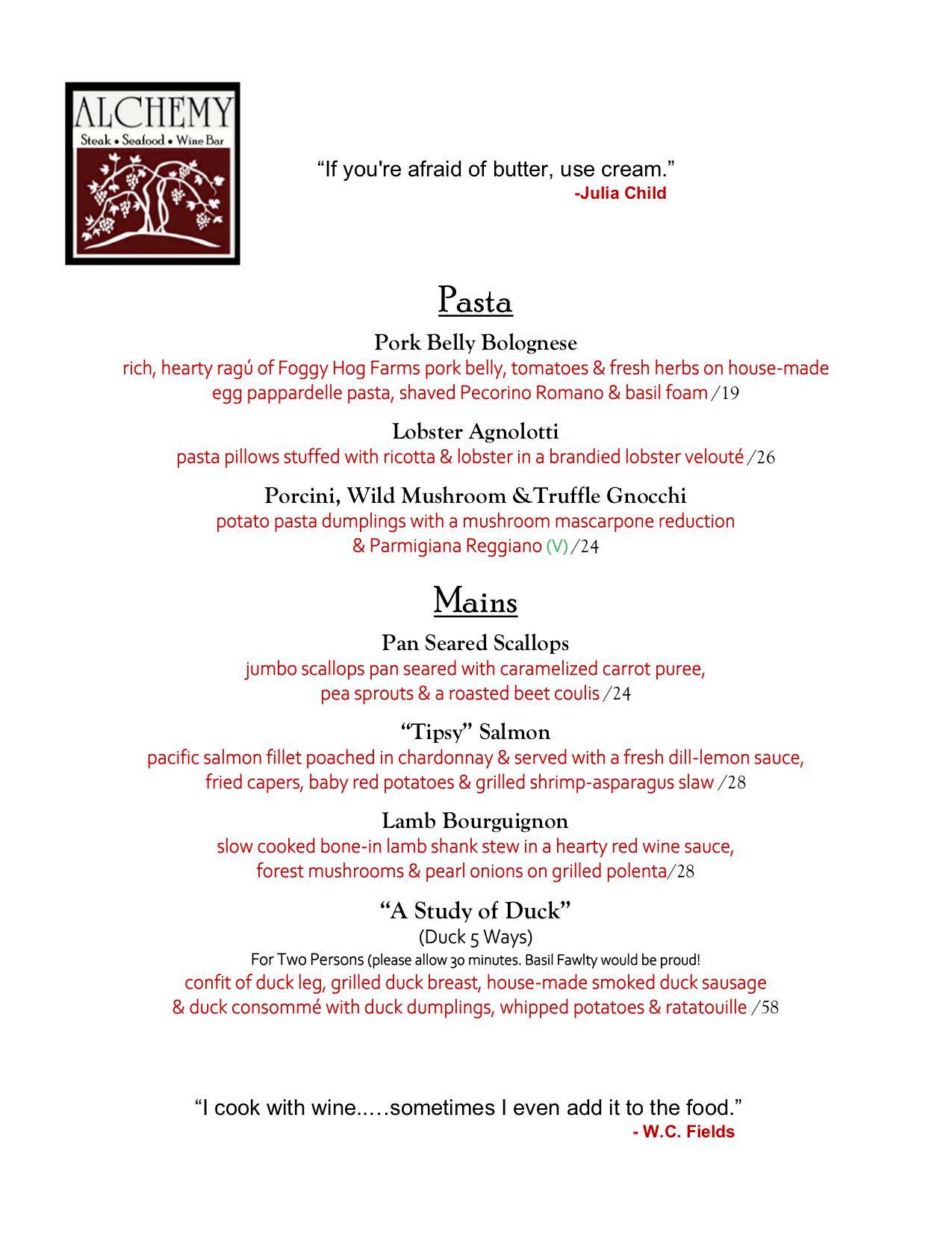 Menu at Alchemy Bistro & Bar, Port Townsend