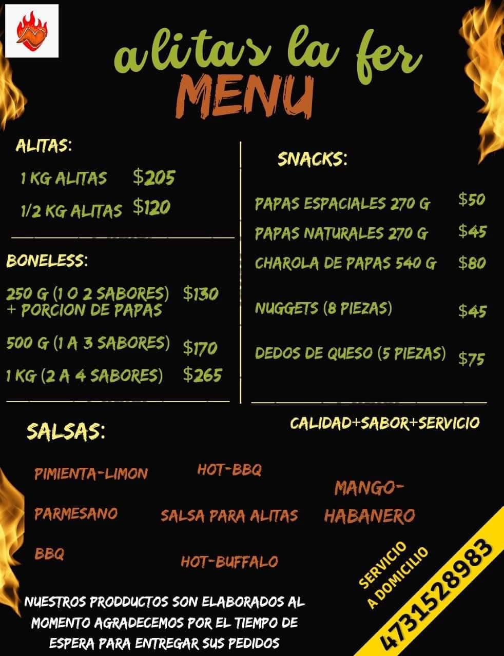 Menu at Alitas La Fer restaurant, Marfil