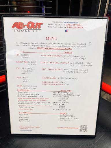 Menu at All-Out Smoke Pit BBQ, Park Forest