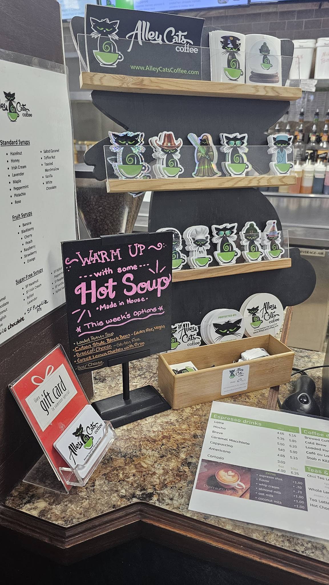 Carta del café Alley Cats Coffee, Spooner, 750 W Beaverbrook Ave