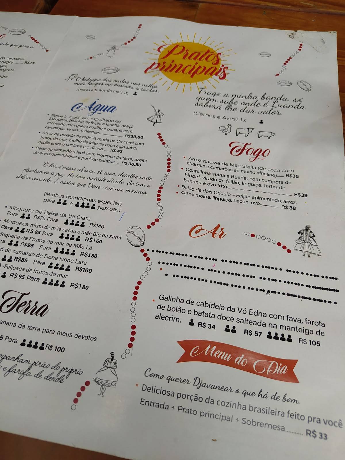 Menu em Altar Cozinha Ancestral - Recife restaurante, Recife