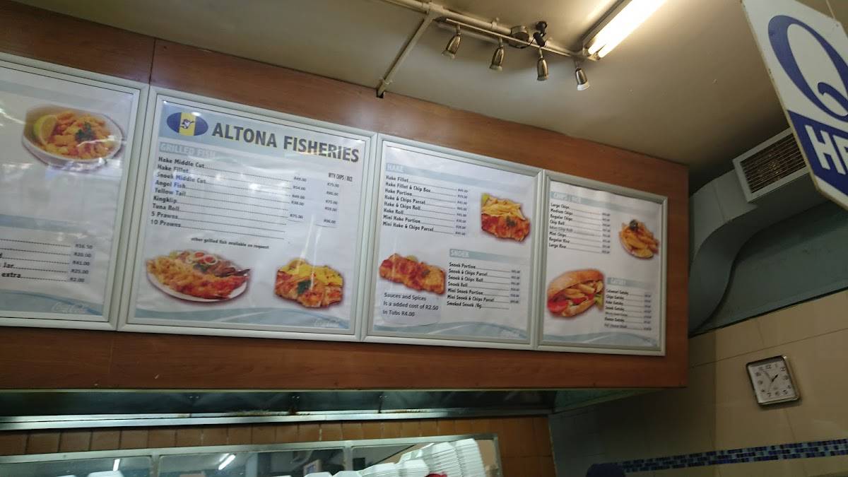 Menu at Altona Fisheries restaurant, Cape Town