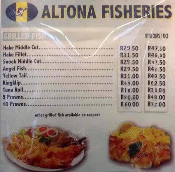 Menu at Altona Fisheries restaurant, Cape Town