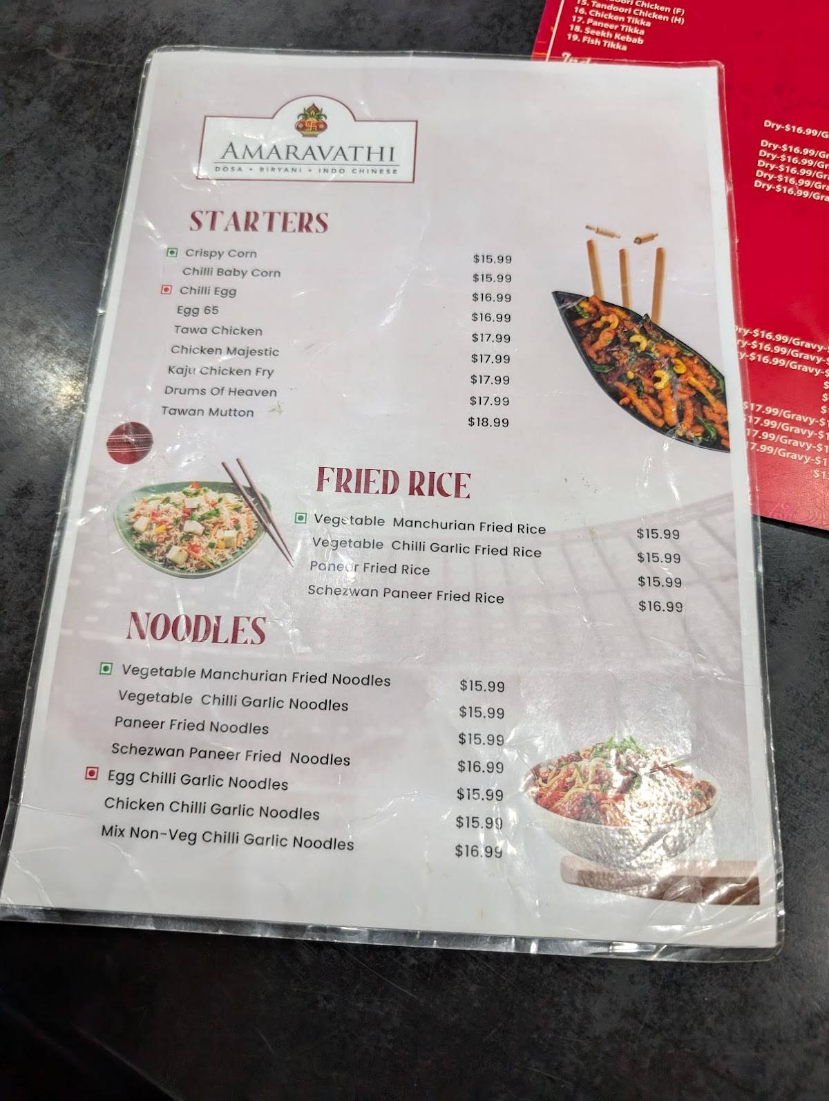 Menu at Amaravathi Harris Park restaurant, Harris Park