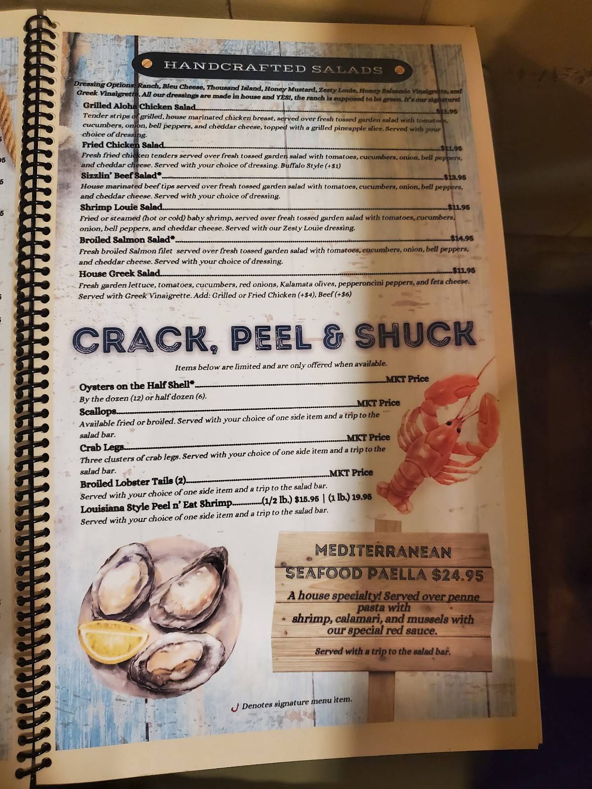 Menu at AmberJack Seafood & Steaks Restaurant, Cramerton