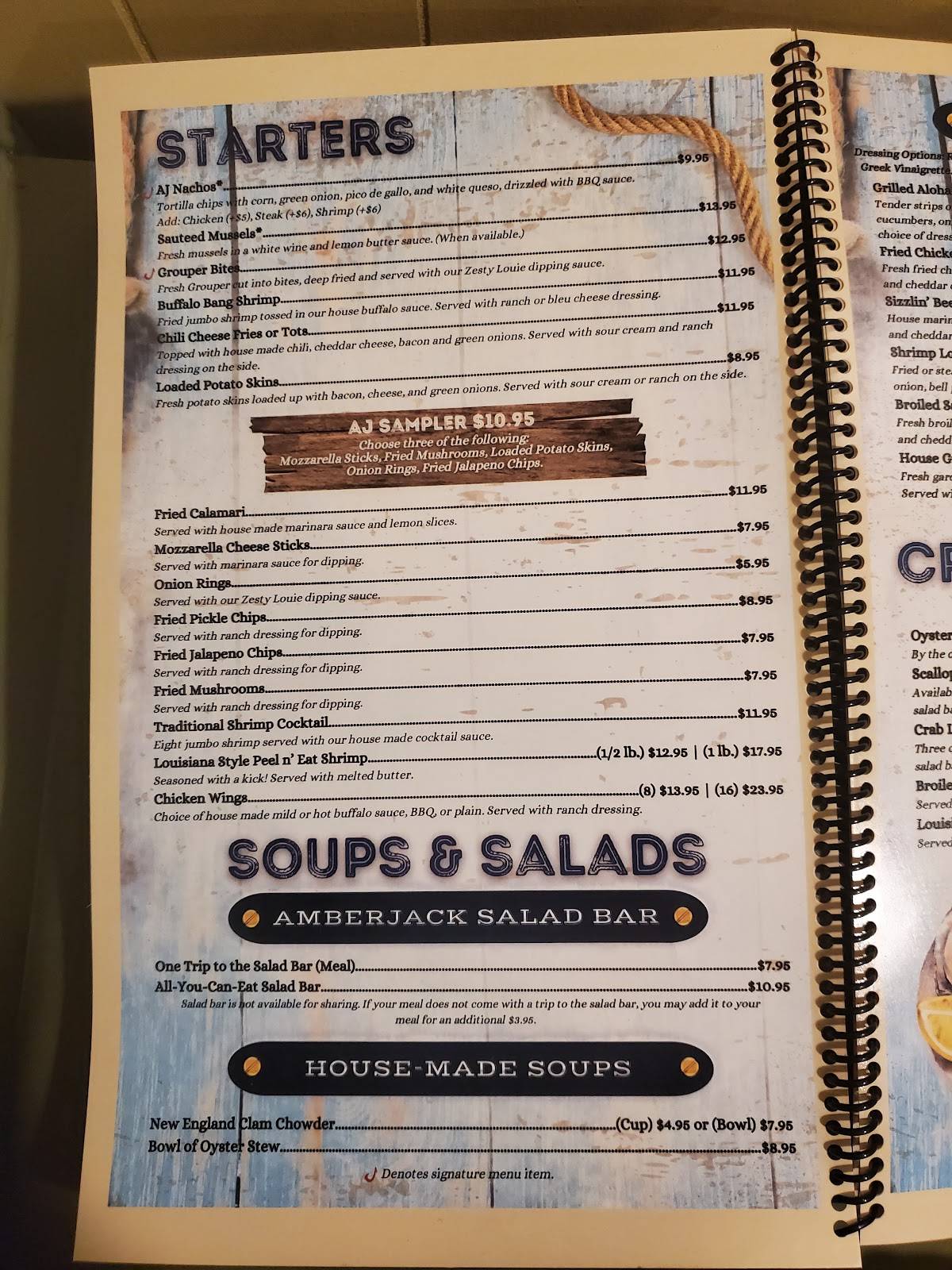 Menu at AmberJack Seafood & Steaks Restaurant, Cramerton