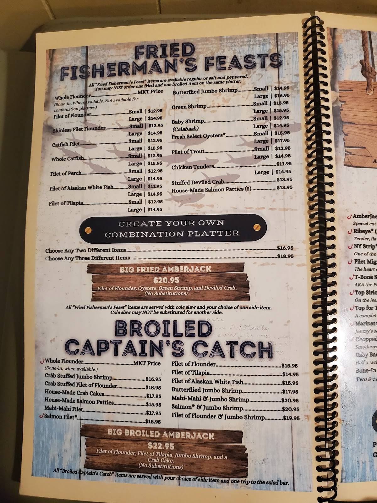 Menu at AmberJack Seafood & Steaks Restaurant, Cramerton