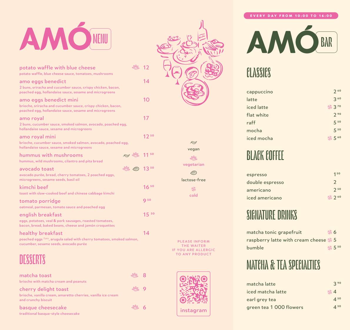 Carta del restaurante Amo, Barcelona