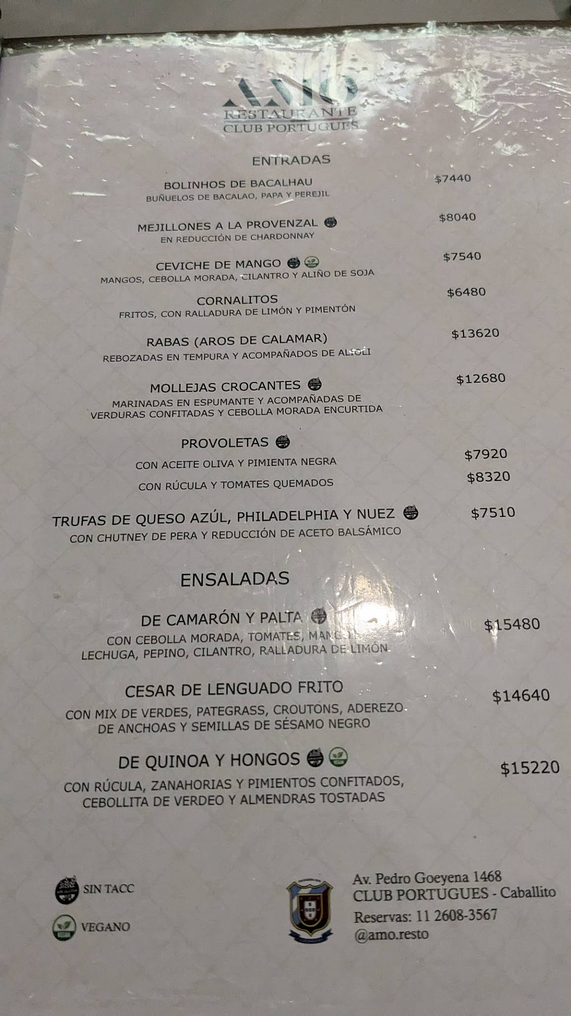 Menu at Amo Restaurante - Club Portugués, Buenos Aires