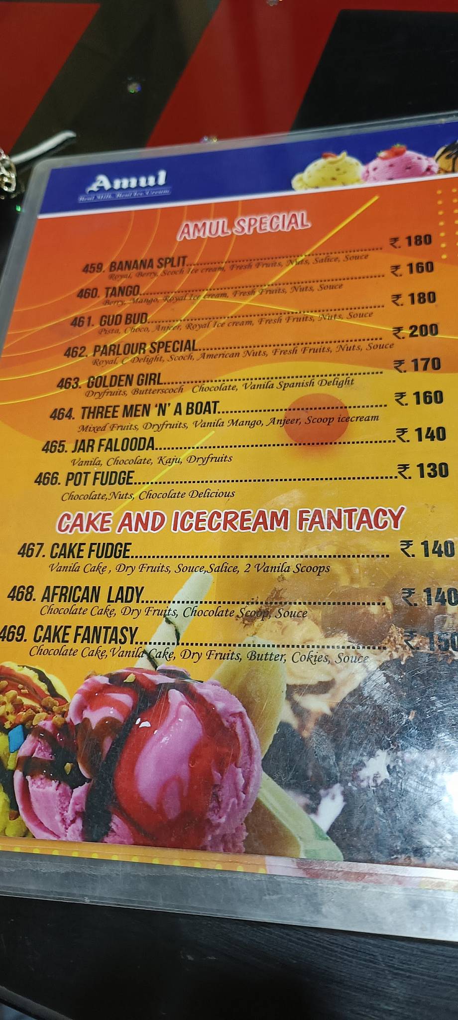 Menu at Amul Ice Cream Parlour kottakkal, Changuvetty