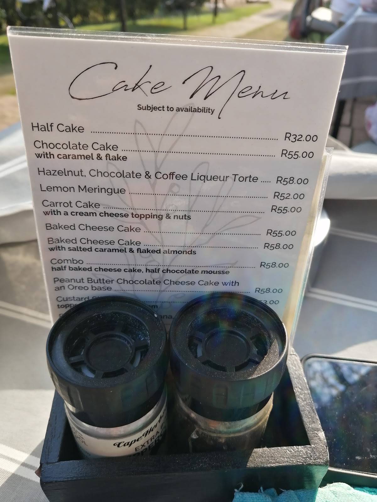 Menu at Ana-Paula's Coffee Shop restaurant, Krugersdorp