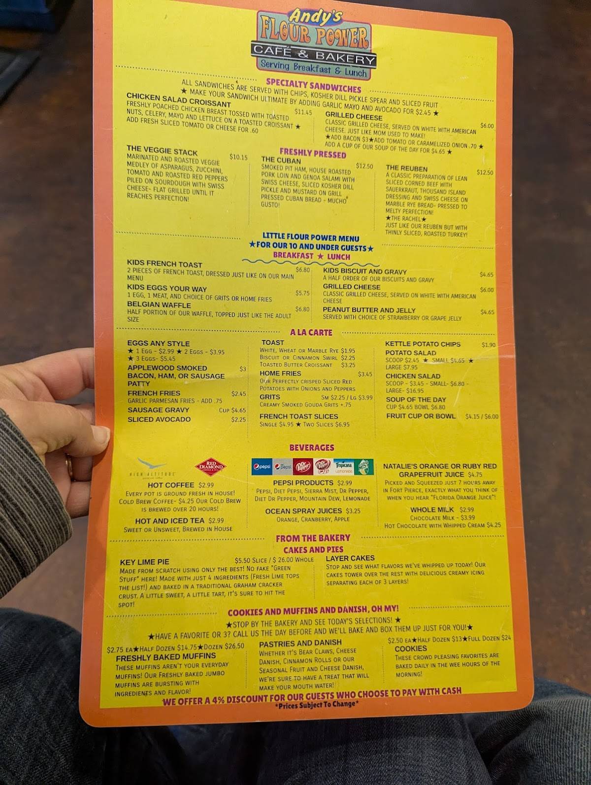 Menu at Andy's Flour Power Cafe & Bakery, Panama City Beach