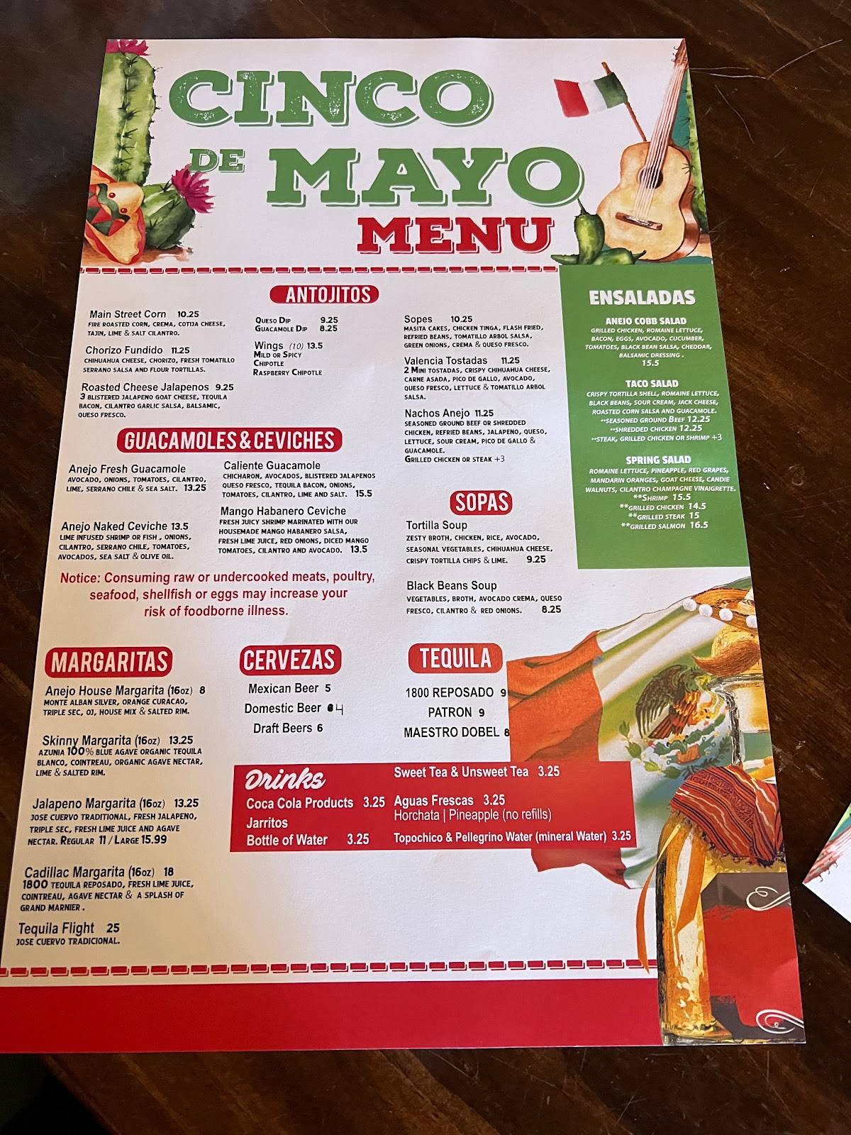 Menu at Anejo Cocina Mexicana Ponte Vedra restaurant, Ponte Vedra Beach