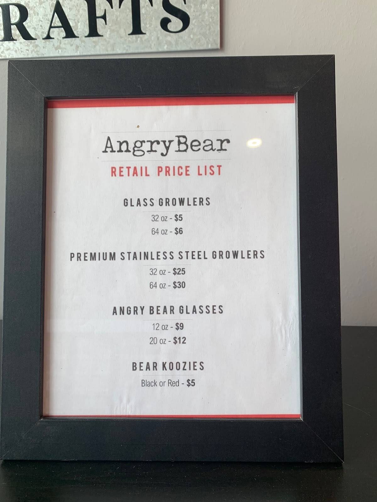 Menu at Angry Bear Growlers restaurant, Airdrie