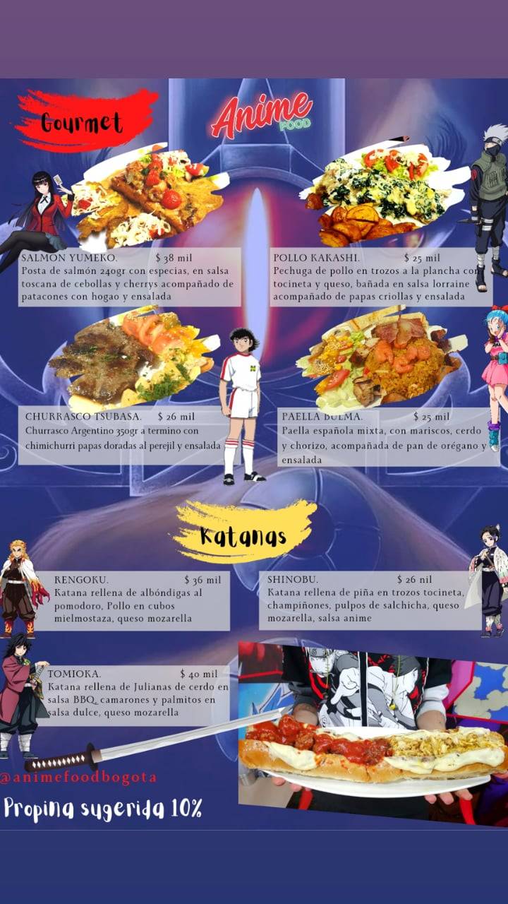 Carta de Anime Food Restaurante temático, Bogotá