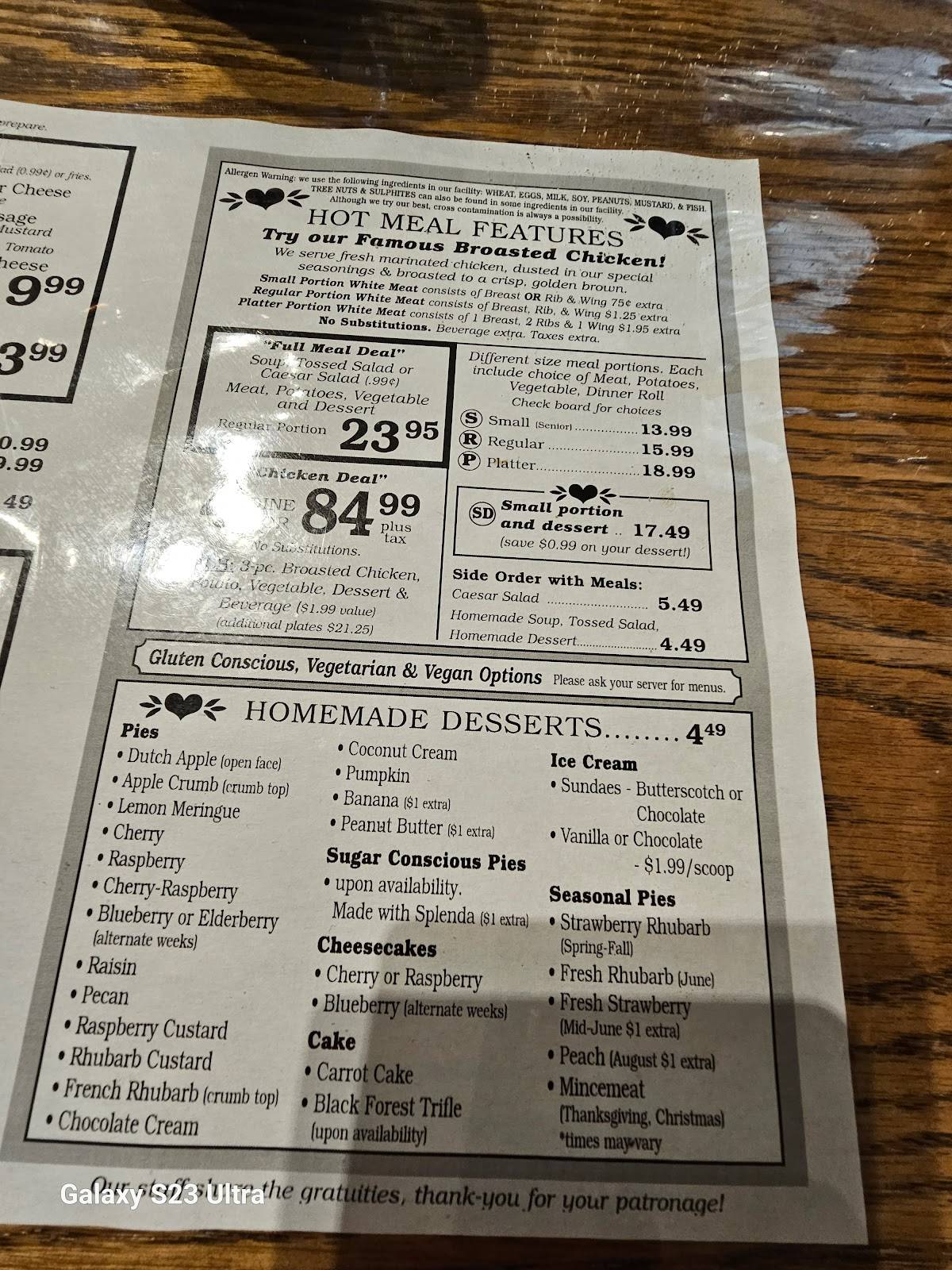 Menu at Anna Mae's Bakery & Restaurant, Millbank