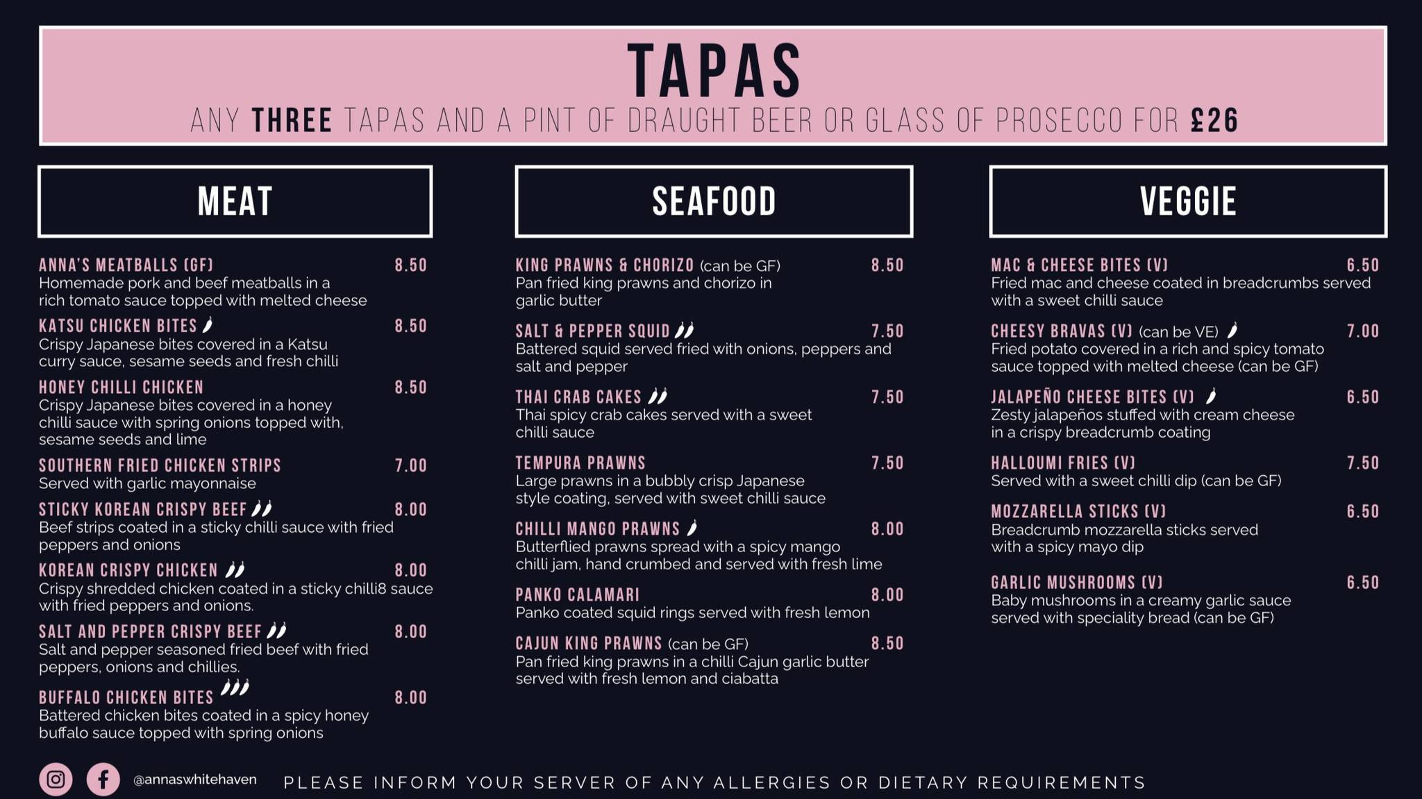 Menu at Anna's Bar & Kitchen, Whitehaven
