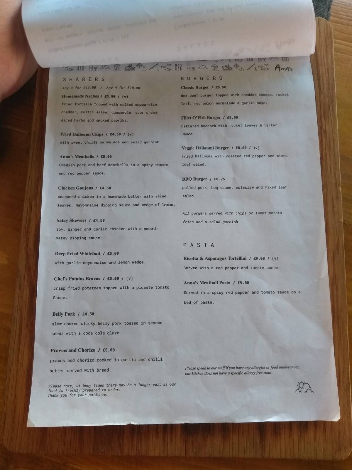 Menu at Anna's Bar & Kitchen, Whitehaven