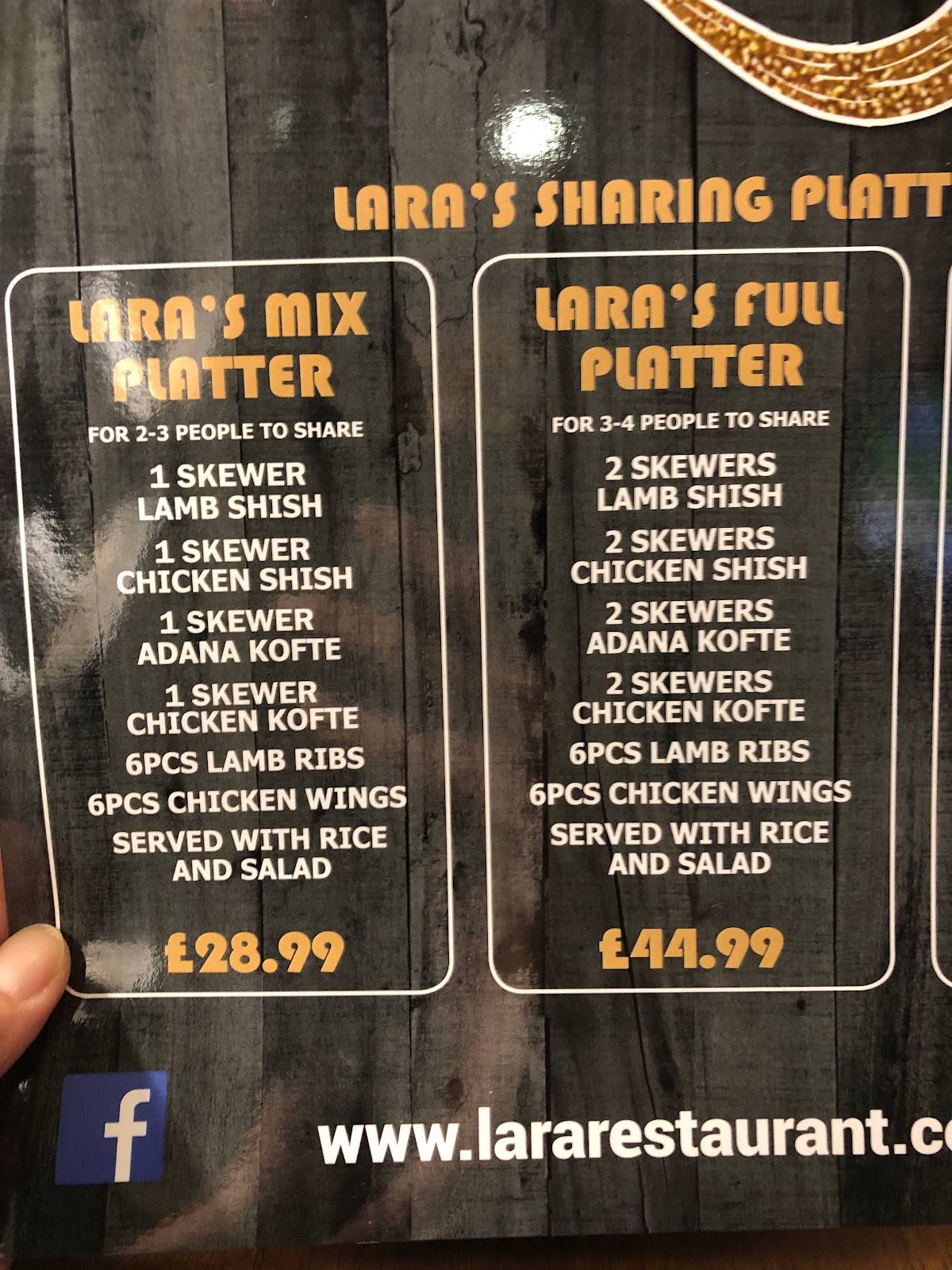 Menu at Lara Restaurant, Leicester