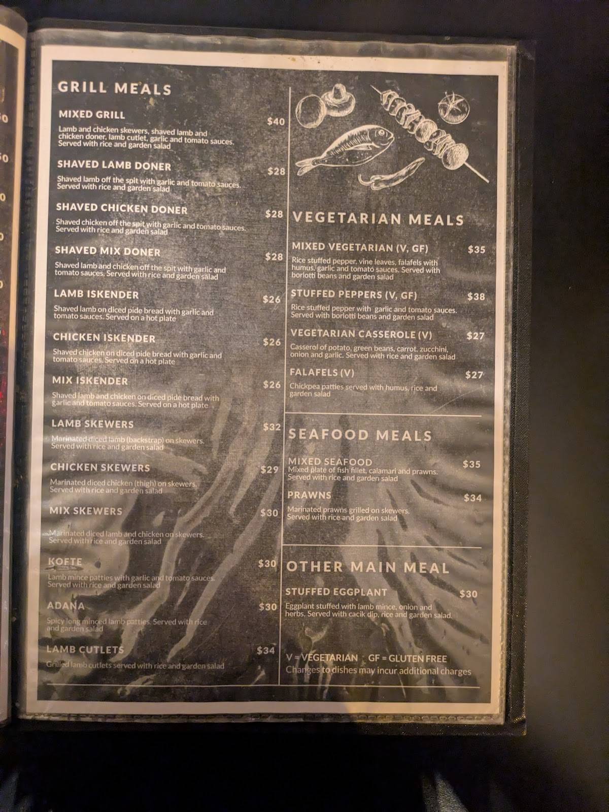 Menu at Antalya restaurant, Coburg