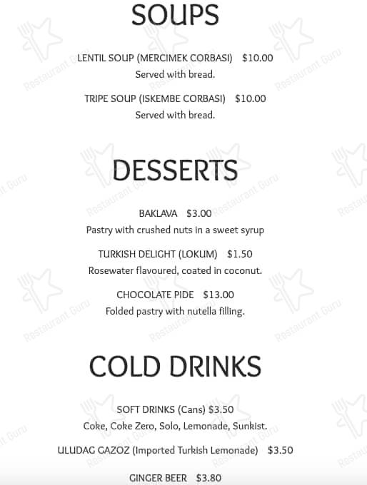 Menu at Antalya restaurant, Coburg
