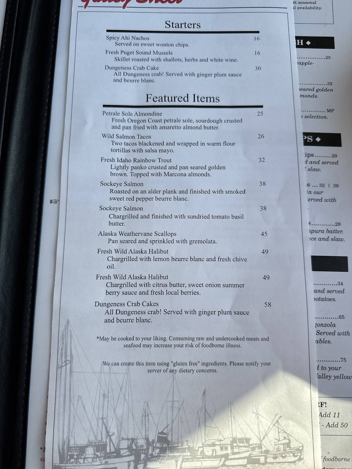 Menu at Anthony's At Point Defiance restaurant, Tacoma