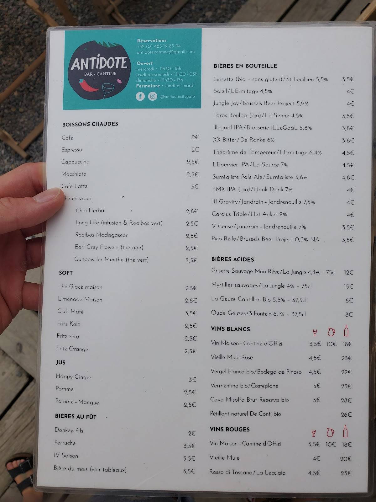 Menu at Antidote, Anderlecht