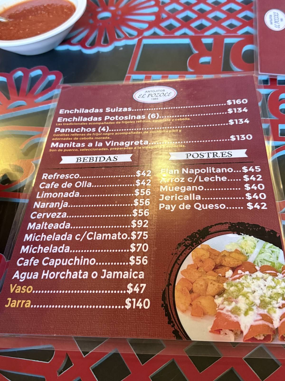 Menu at Antojitos El Pozole restaurant, San Luis Potosi, Av. Damián ...