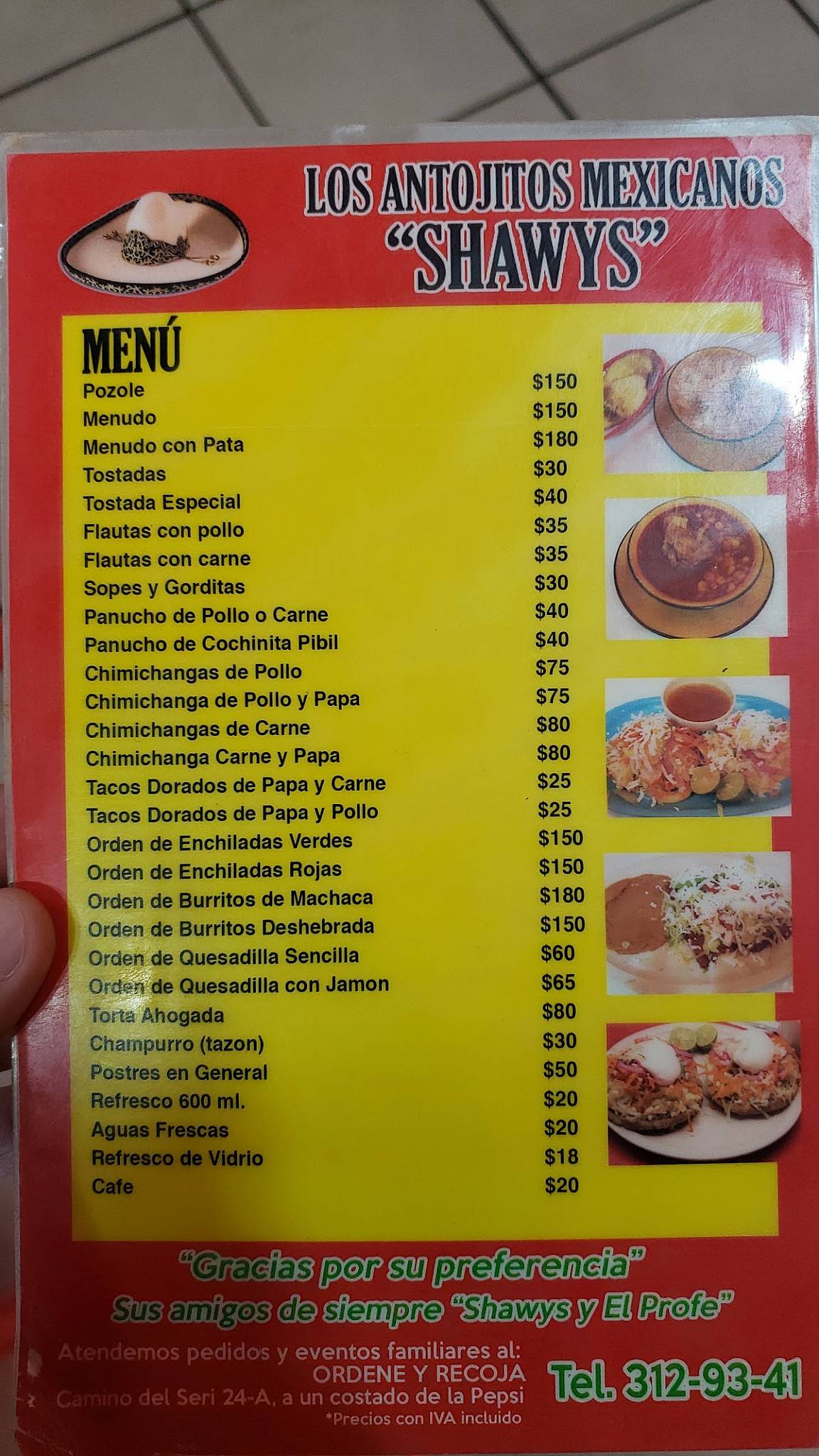 Carta del restaurante Antojos Mexicanos Shawys y el Profe, Hermosillo