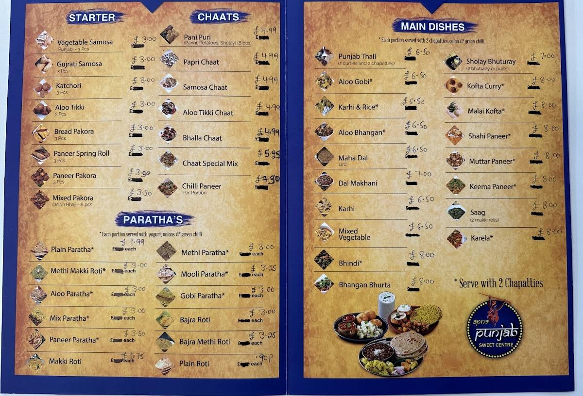 Menu at Apna Punjab Sweet Centre restaurant, Leicester