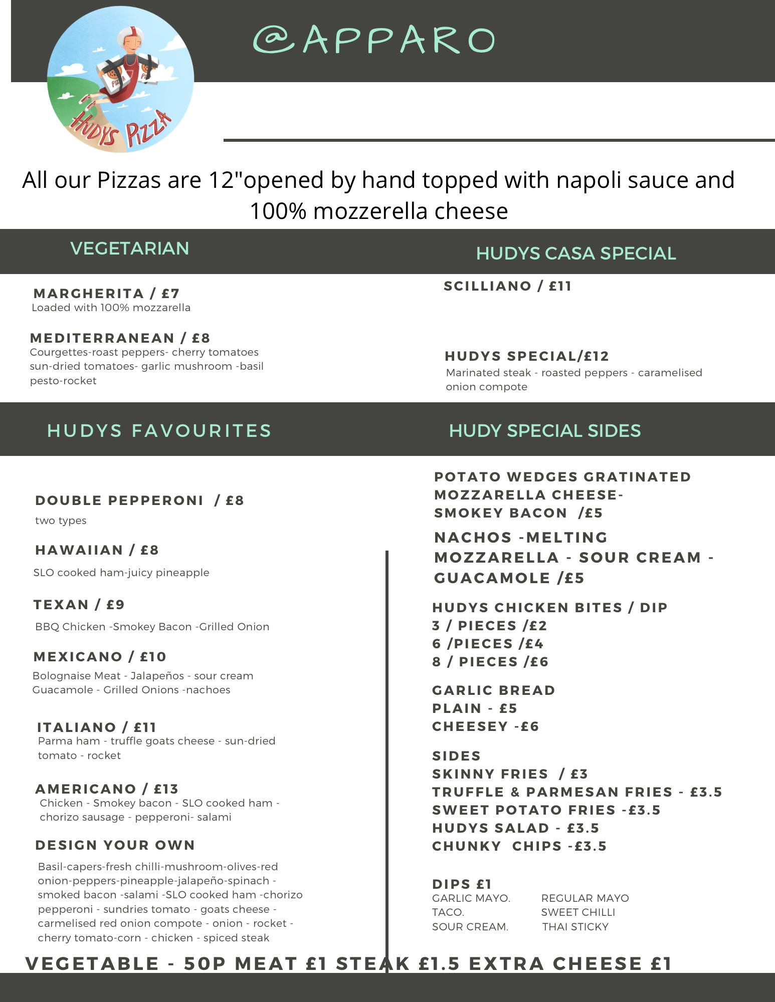 Menu at Apparo restaurant, Draperstown