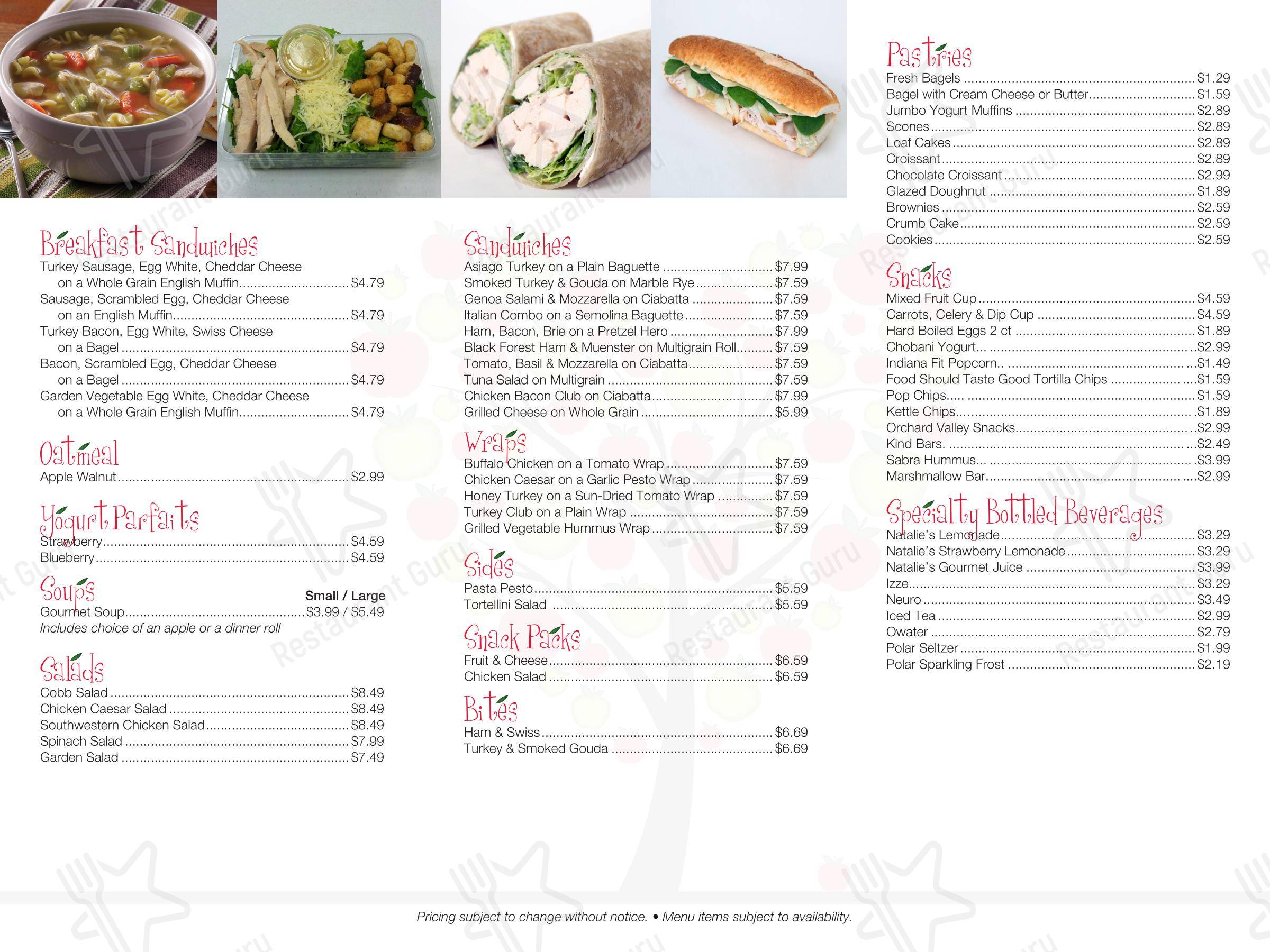 Menu at Apple A Day cafe, Morristown, 111 Madison Ave