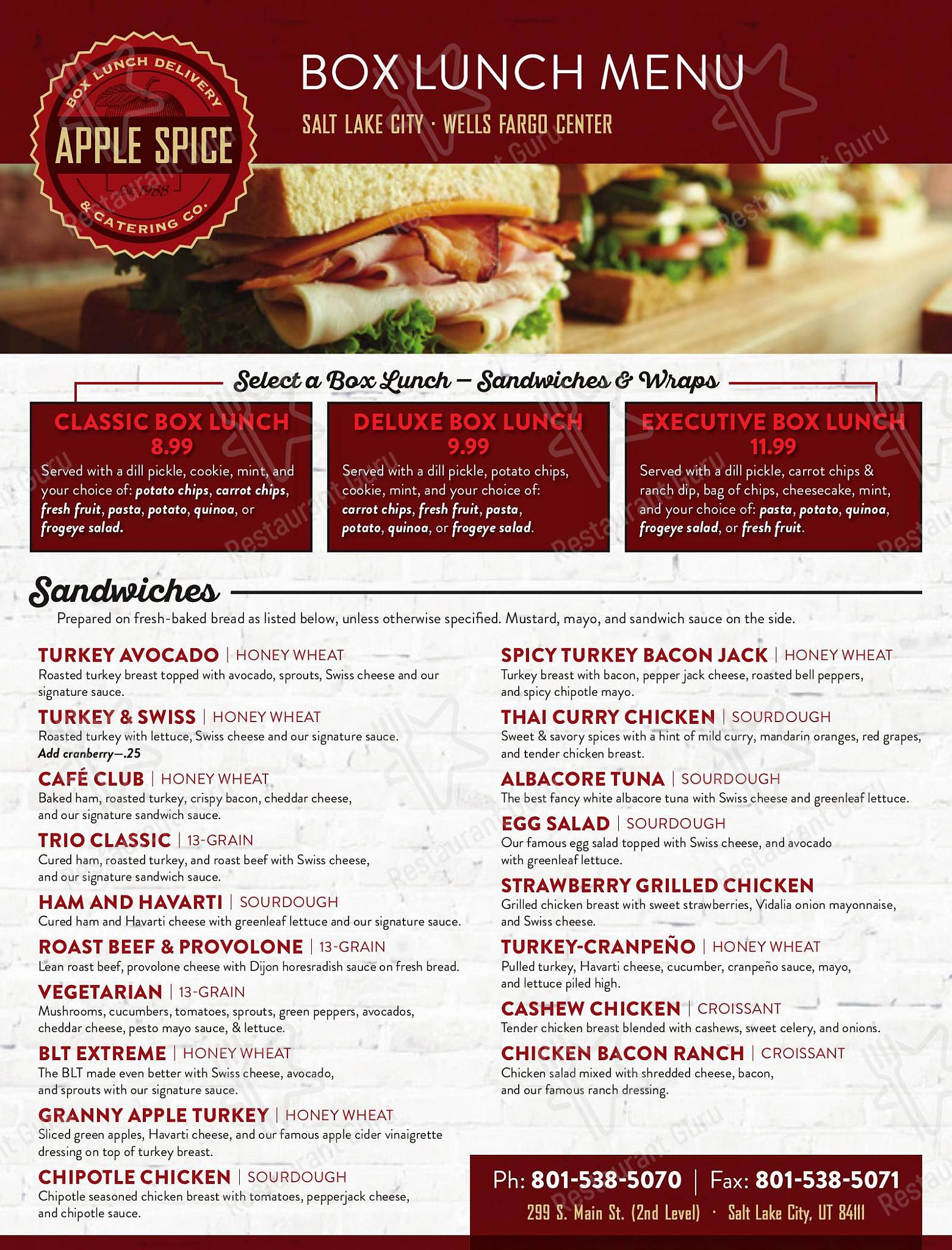 Menu at Apple Spice cafe, Salt Lake City, 299 S Main St
