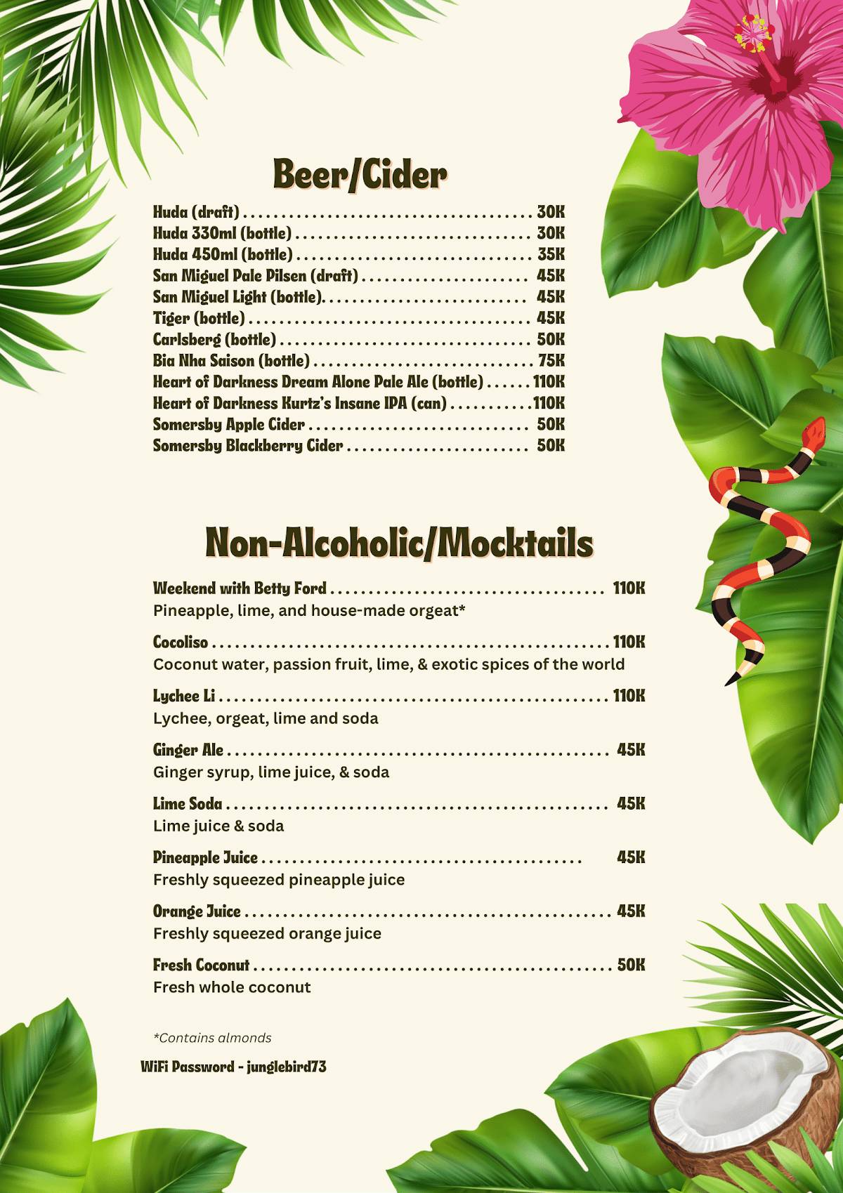 Menu at Aqua Betty - Tropical Cocktail Garden pub & bar, Da Nang