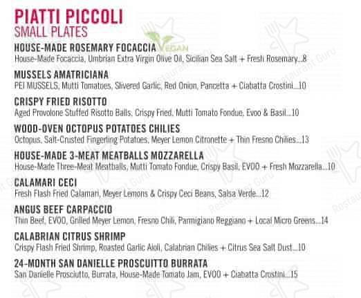 Menu at Aqua Pazzo restaurant, Boardman