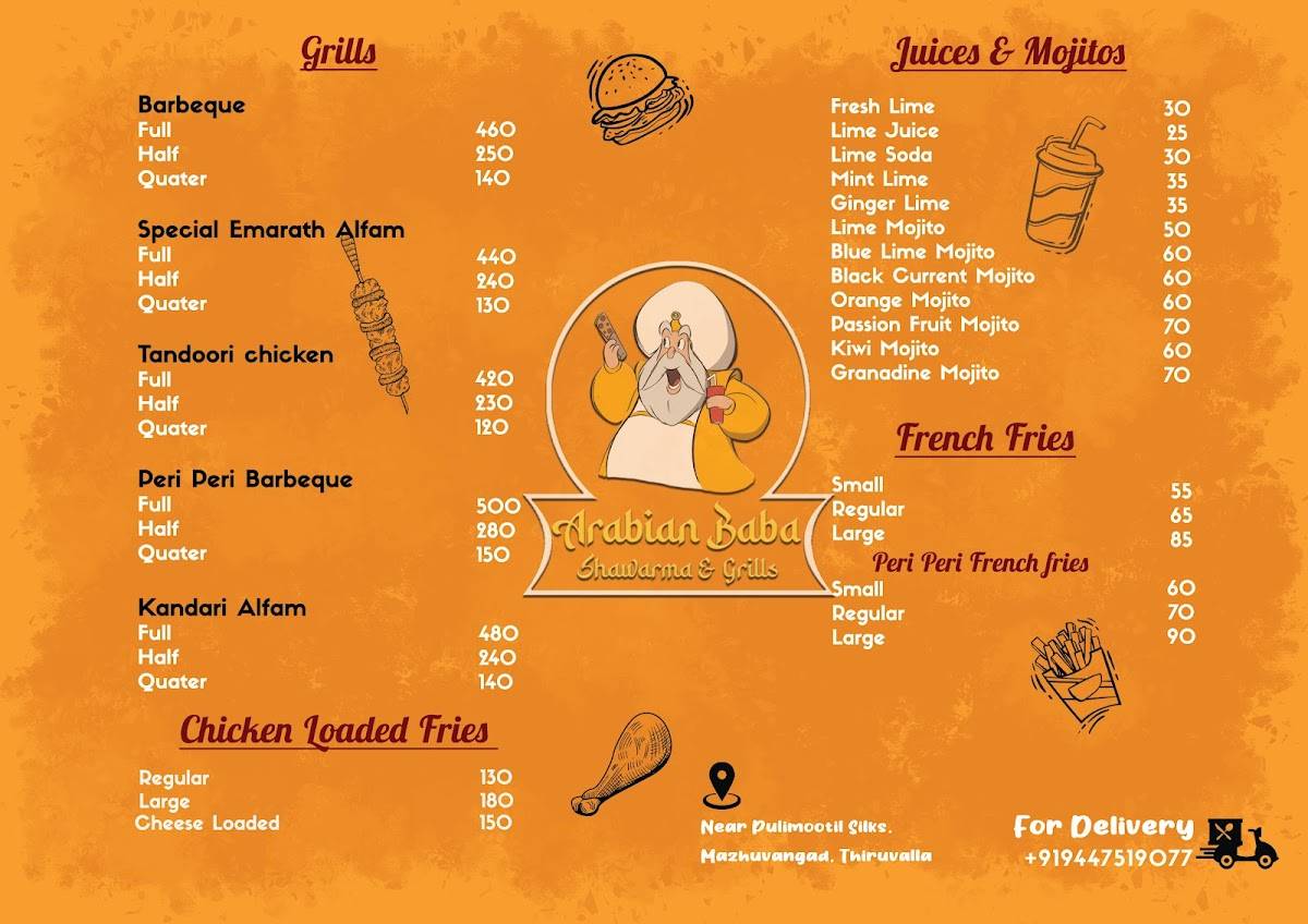 Menu at Arabian Baba Shawarma and Grills Thiruvalla, Thiruvalla
