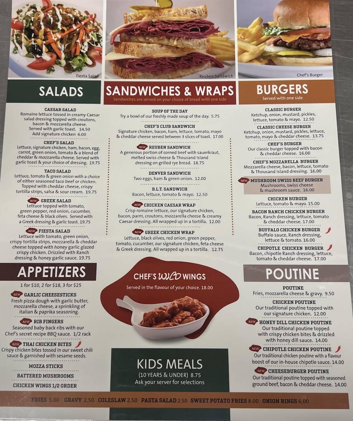 Menu at Arborg Chicken Chef restaurant, Arborg
