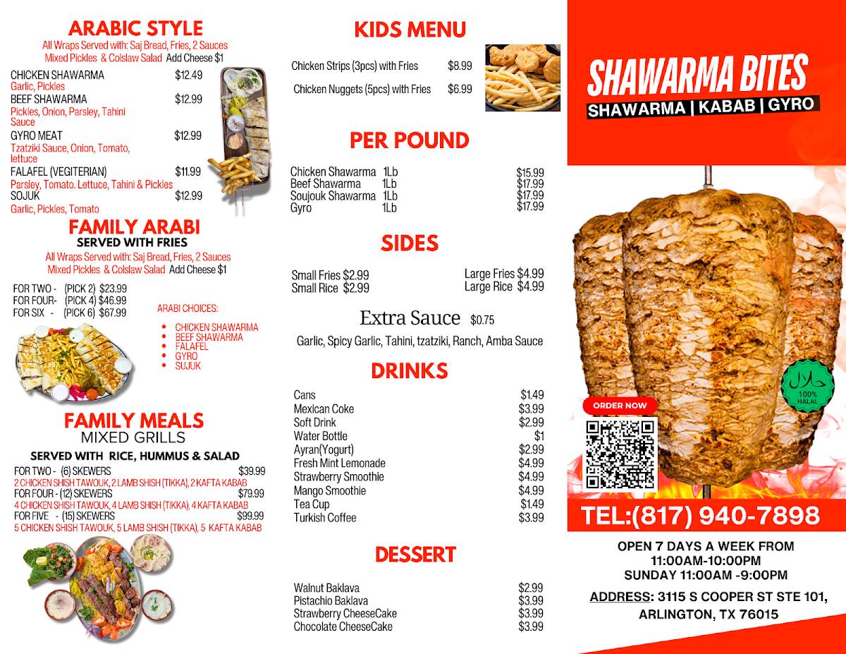 Menu at Shawarma Bites restaurant, Arlington