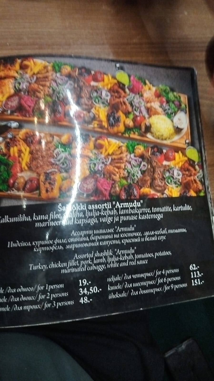 Menu at Armudu restaurant, Tallinn, Nõmme tee 101a