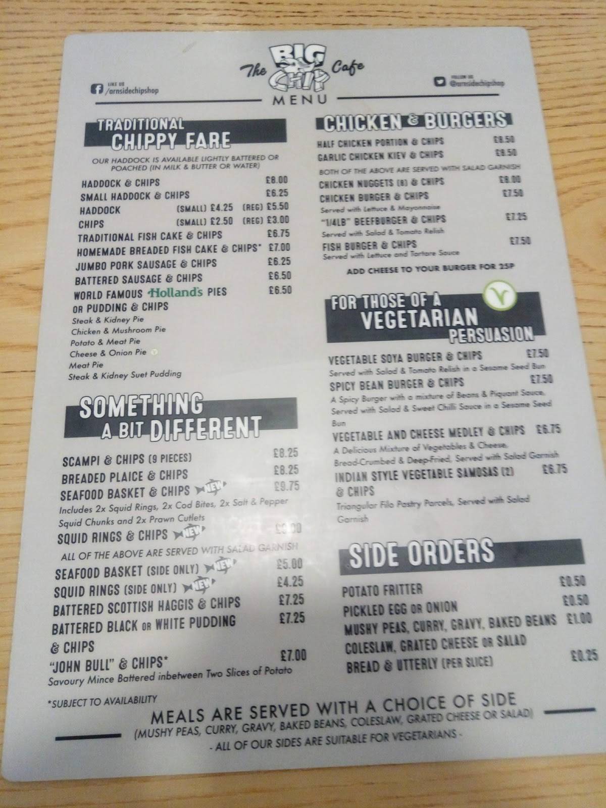 Menu at Arnside Chip Shop fast food, Arnside, 1 The Promenade