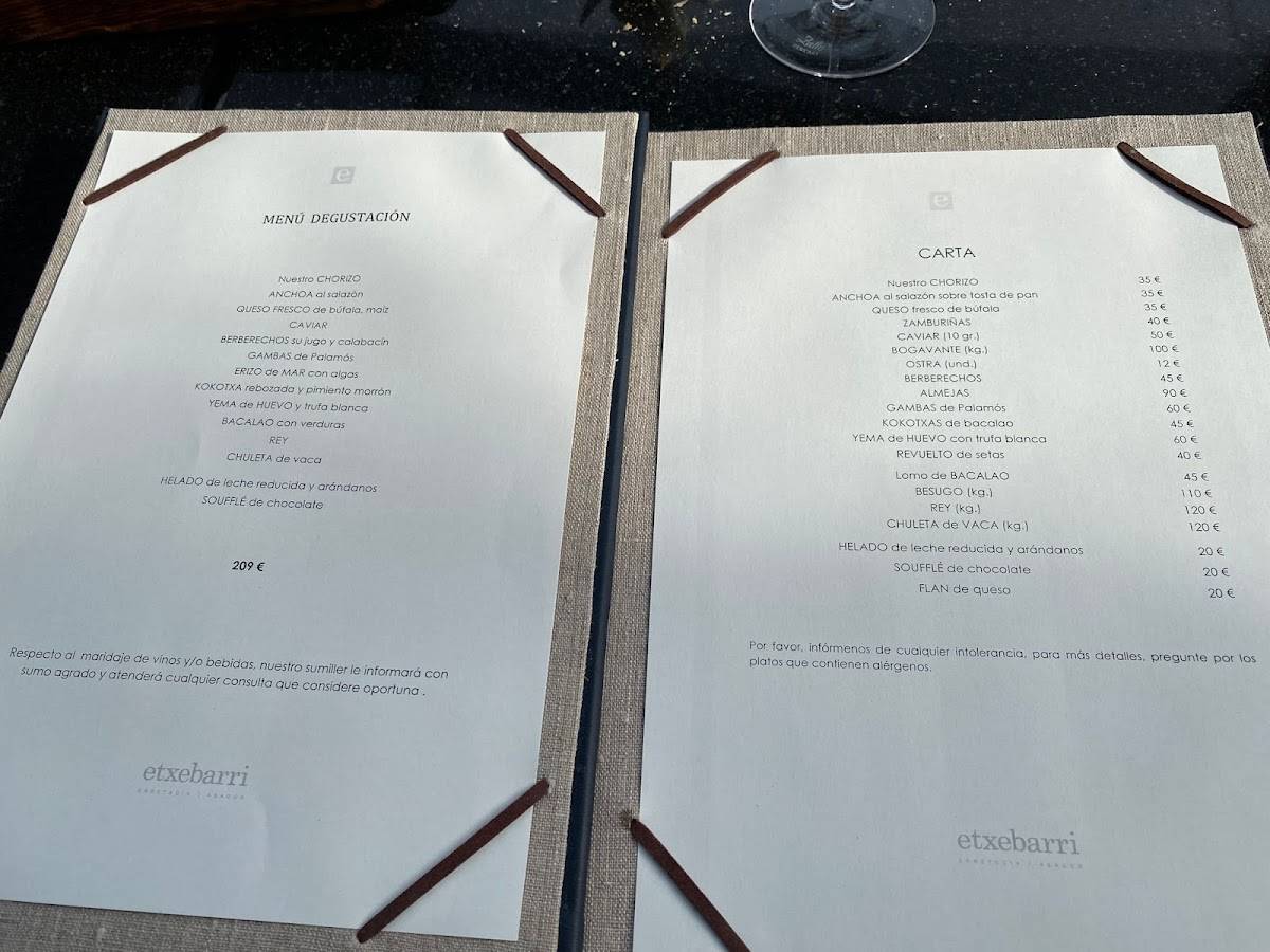 Carta de Asador Etxebarri, Axpe