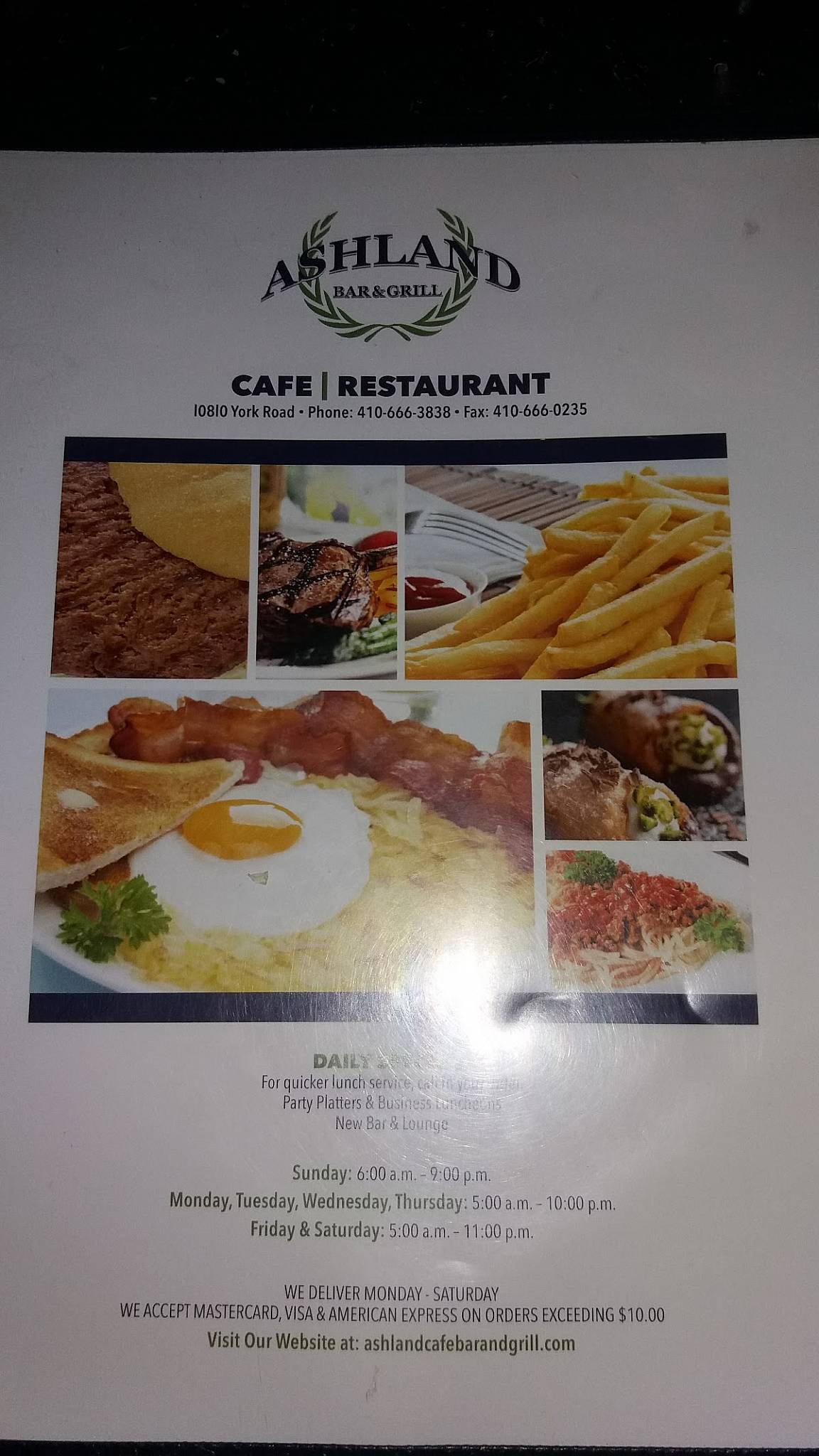 Menu at Ashland Cafe, Cockeysville