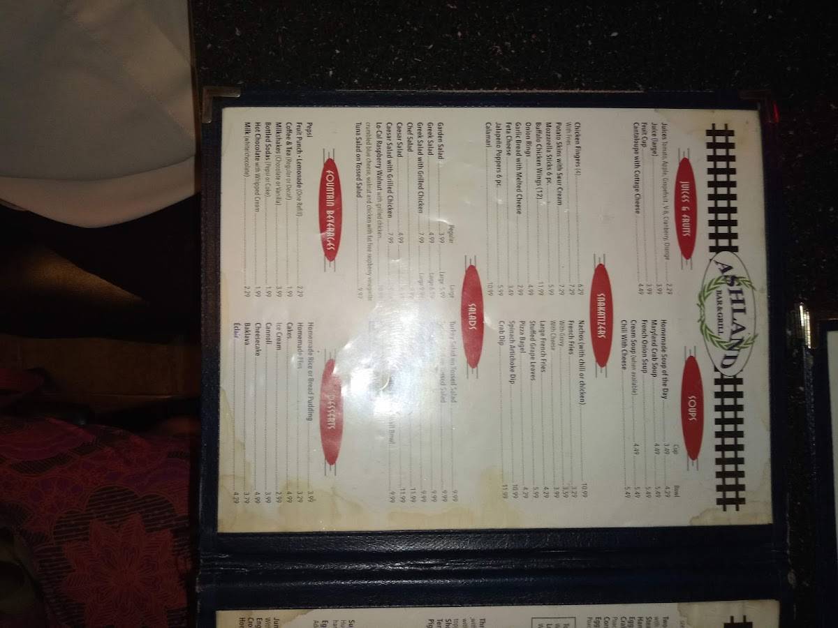 Menu at Ashland Cafe, Cockeysville