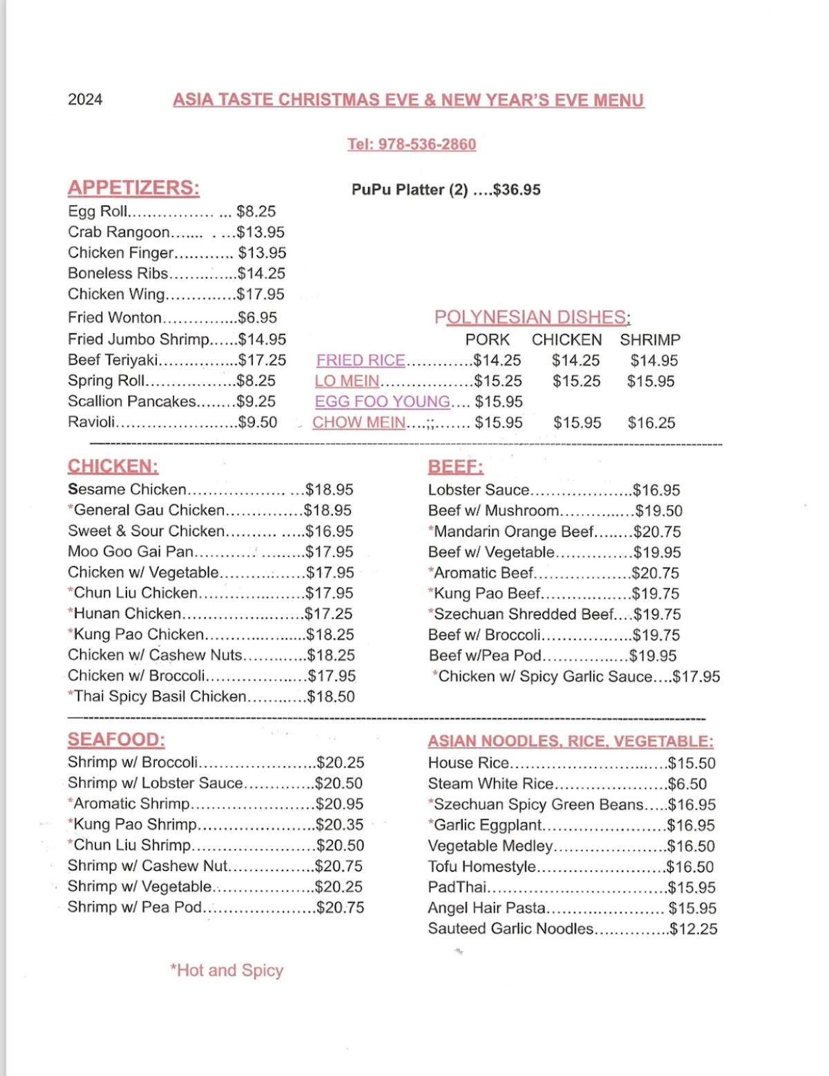 Menu at Asia Taste Cafe & Grille, Peabody