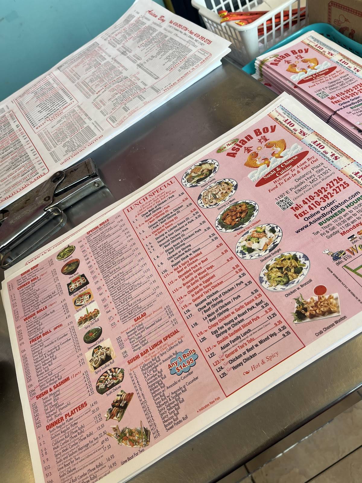 Menu at Asian Boy restaurant, Elkton