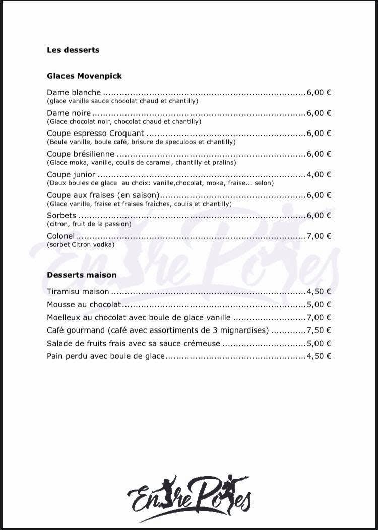 Menu au Entre Potes, Ath