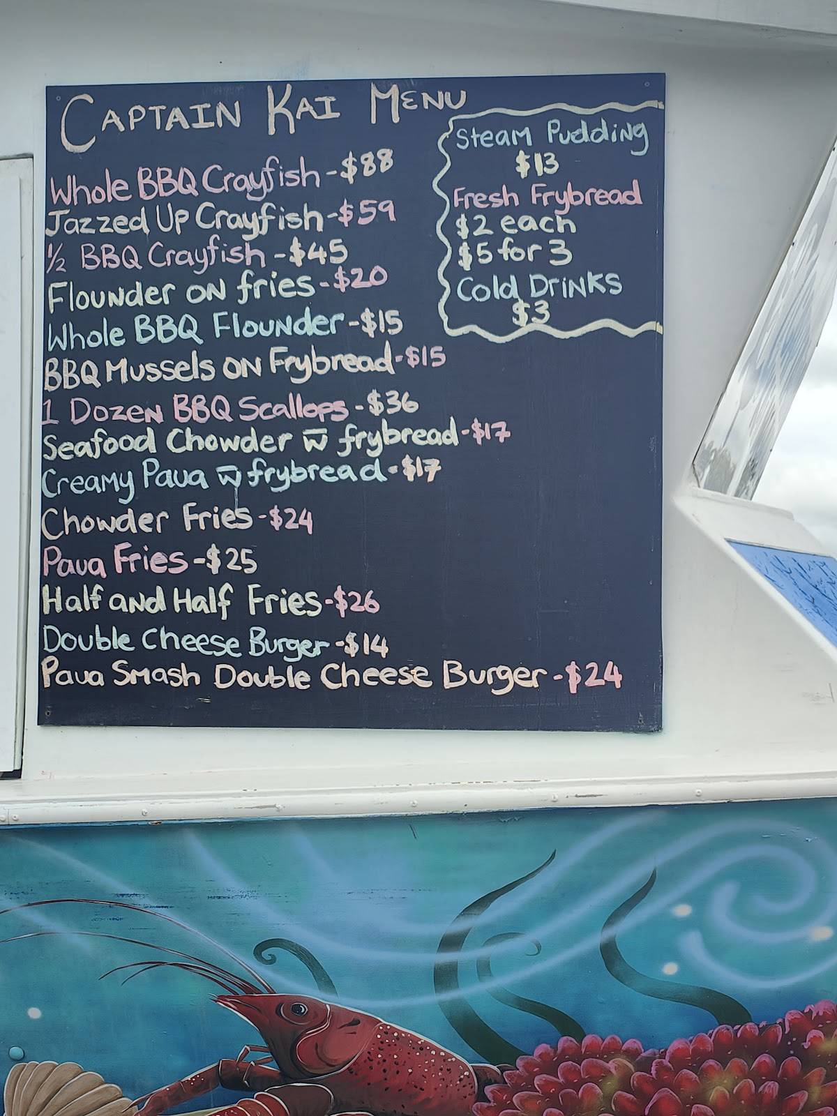 Menu at Captain Kai Moana restaurant, Auckland