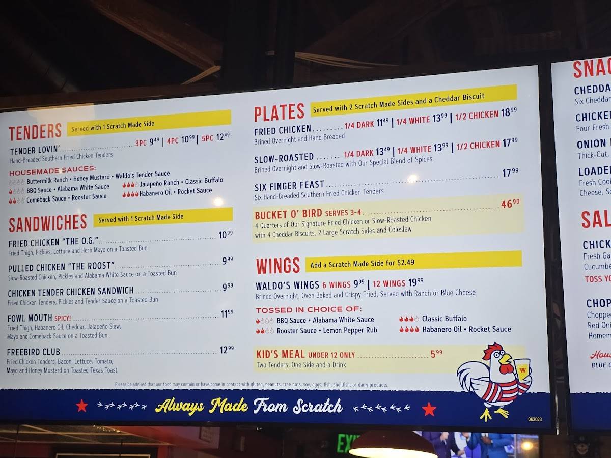 Menu at Waldo’s Chicken and Beer restaurant, Aurora