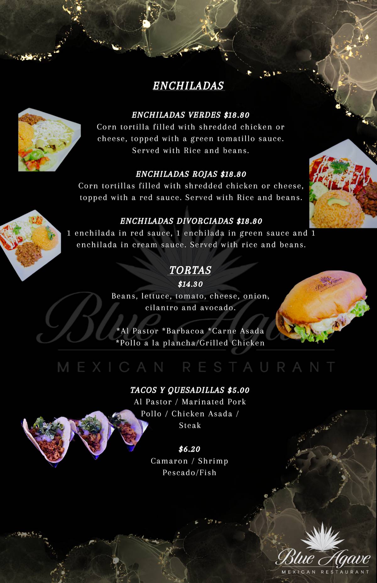 Menu at Blue Agave Mexican Restaurant, Ave Maria
