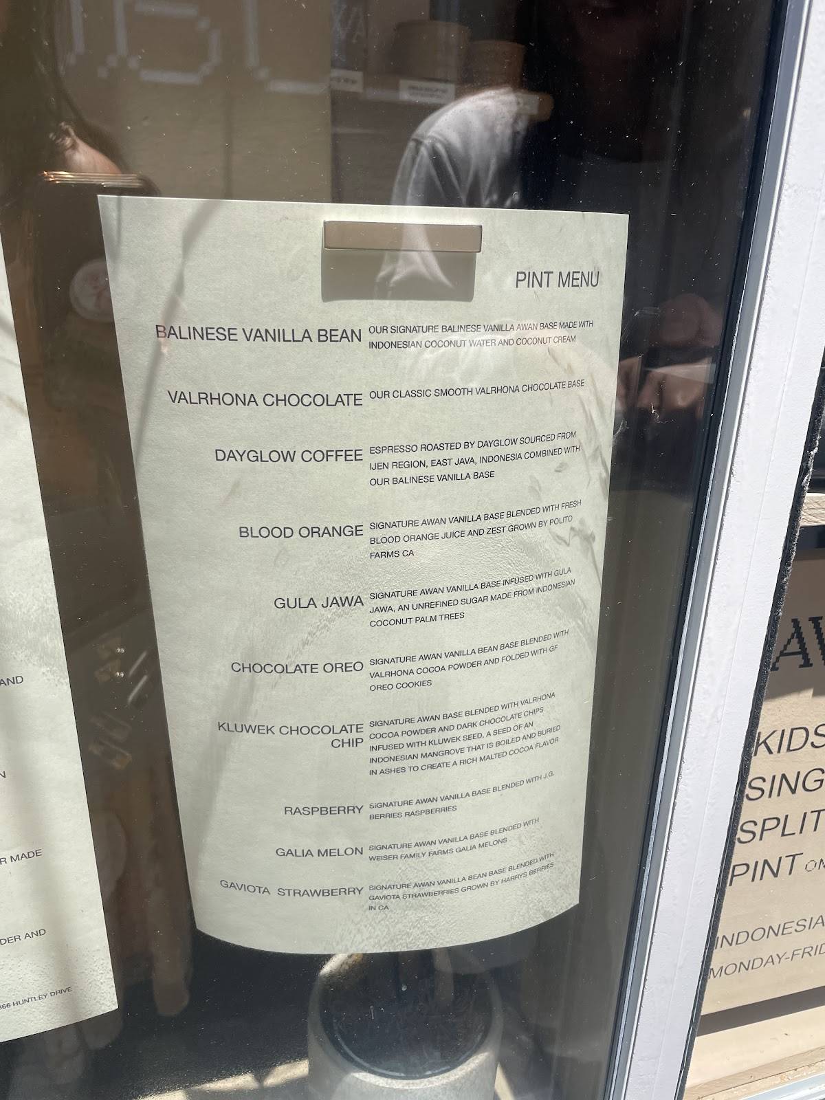 Menu at Awan restaurant, West Hollywood, 866 Huntley Dr